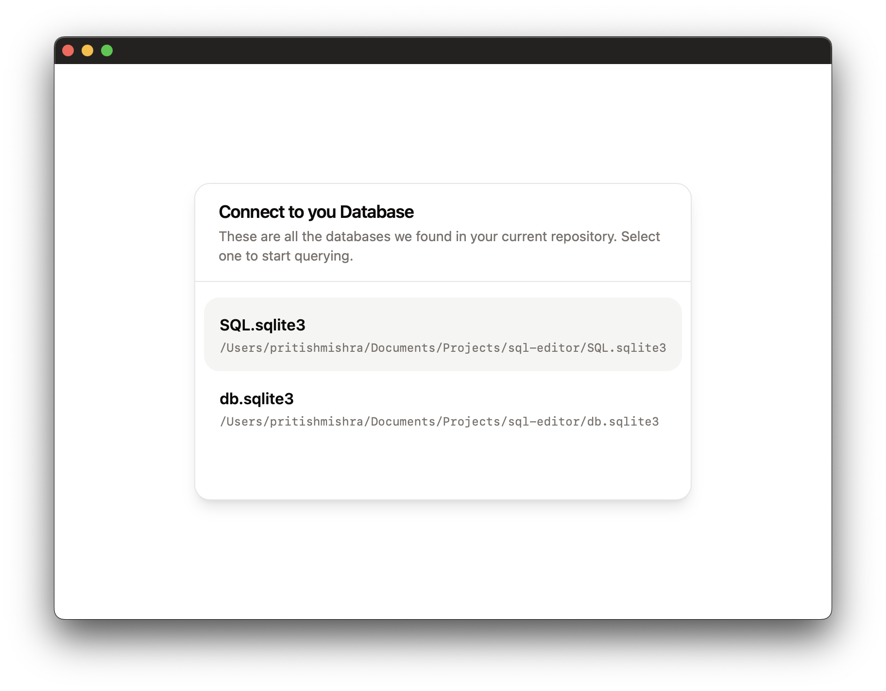 SQLite Editor with GO and React – Pritish Mishra